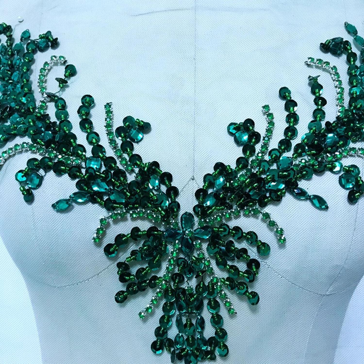 Handmade V-neck Rhinestone Applique Bling Addition Sequined Neckline ...