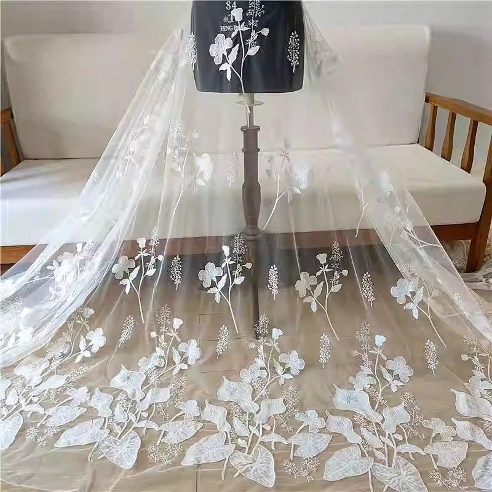 Exquiste Calla Lily Embroidery Lace Fabric off White Flower Tulle Lace ...