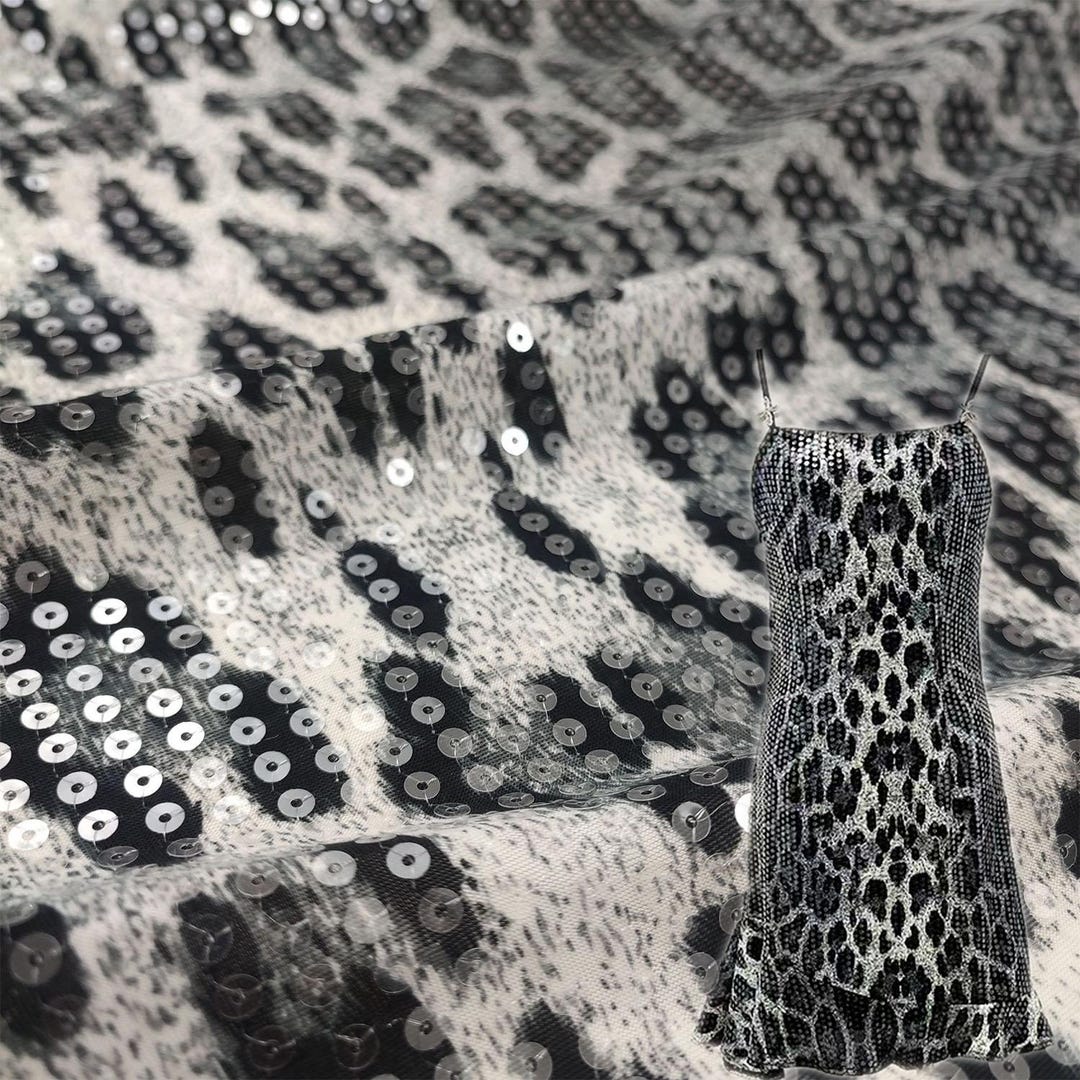 White Gold Leopard Print Bead Fabric Hight Quality Sequined Leopard ...