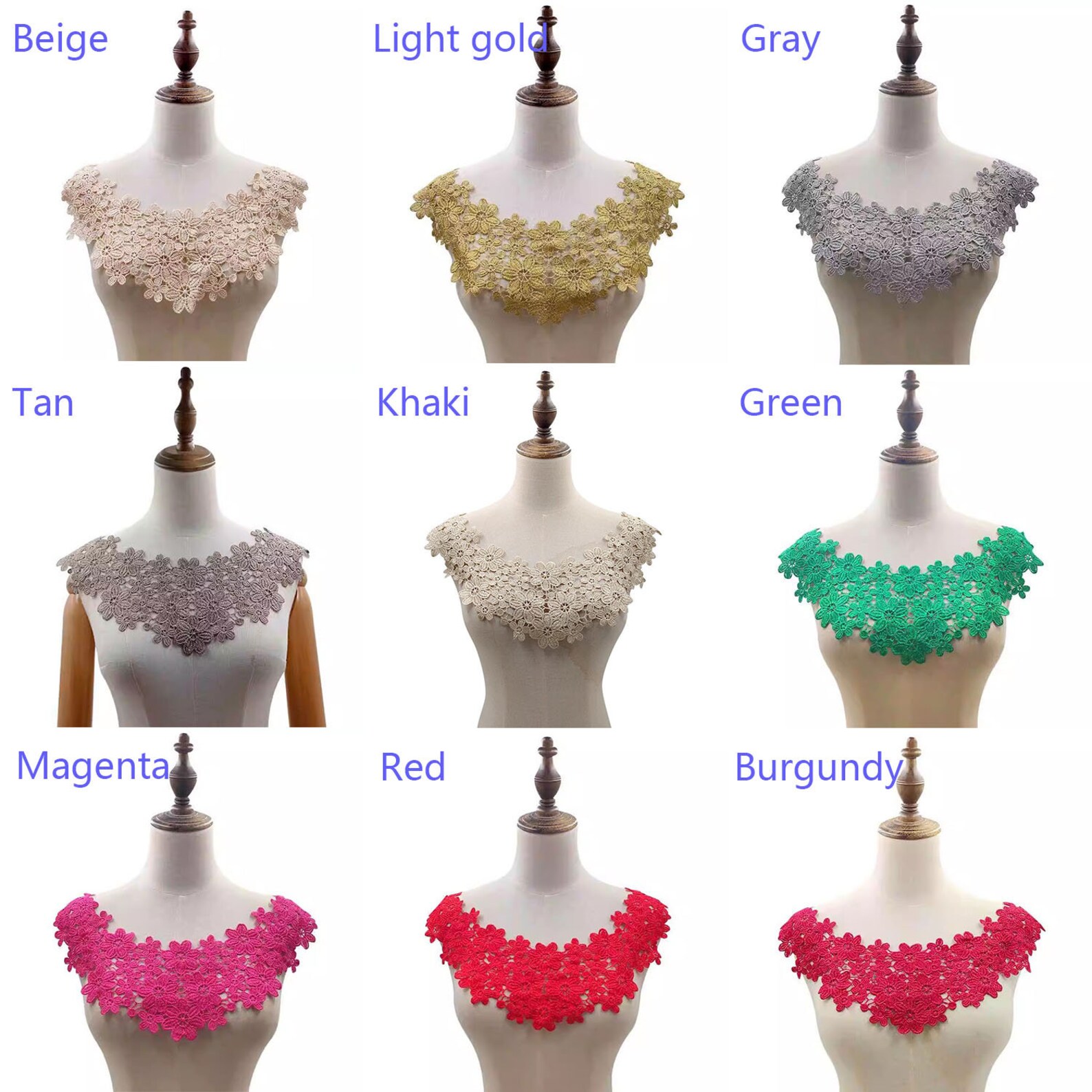 Guipure Floral Neckline Lace Trim Applique Flower Embroidery Lace Motif ...