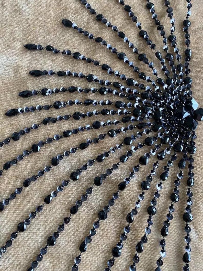 Handmade Beaded Rhinestone Applique Large Piece Ray Diamante Applique ...