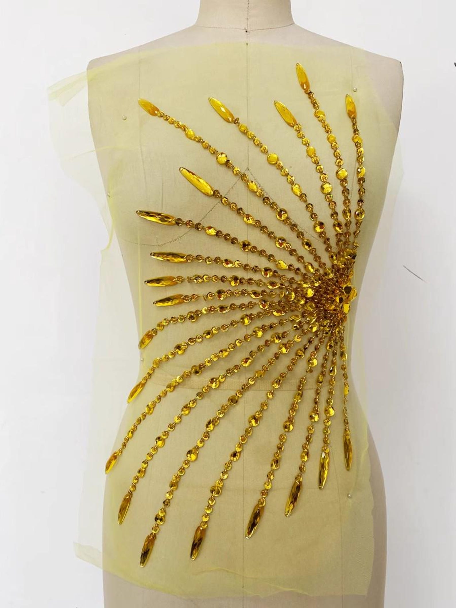 Handmade Beaded Rhinestone Applique Large Piece Ray Diamante Applique ...