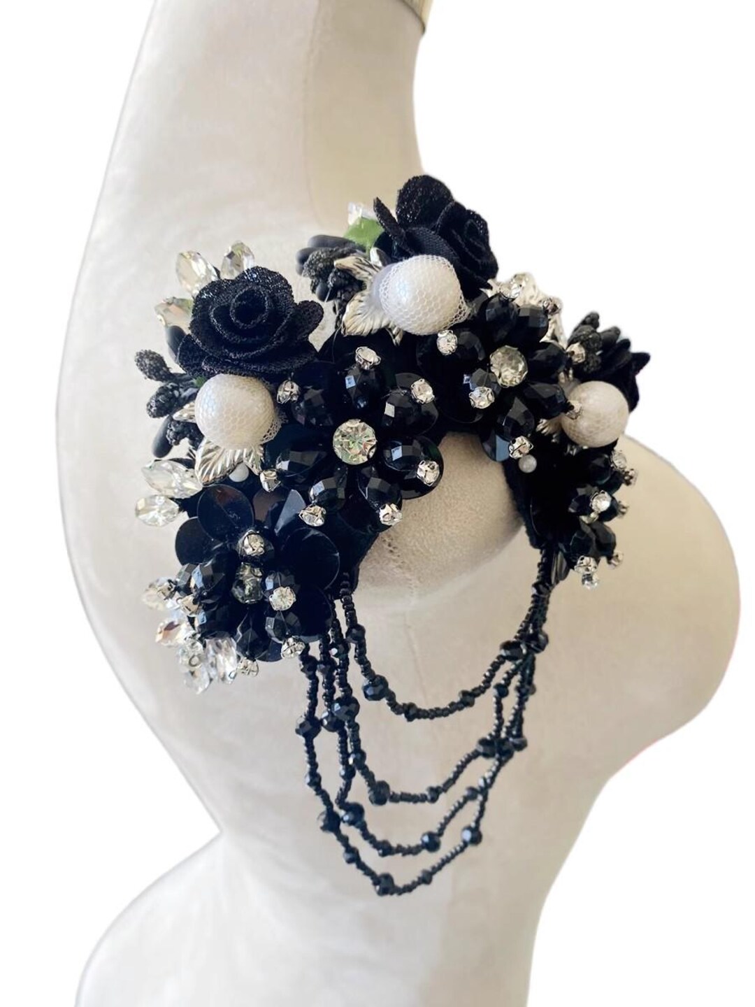 3D Flower Shoulder Trims Applique Tassels Beading Rhinestone Applique ...