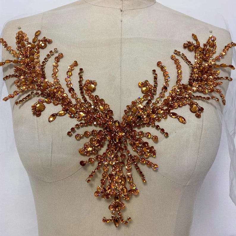 Handmade V-neck Rhinestone Applique Bling Addition Sequined Neckline ...
