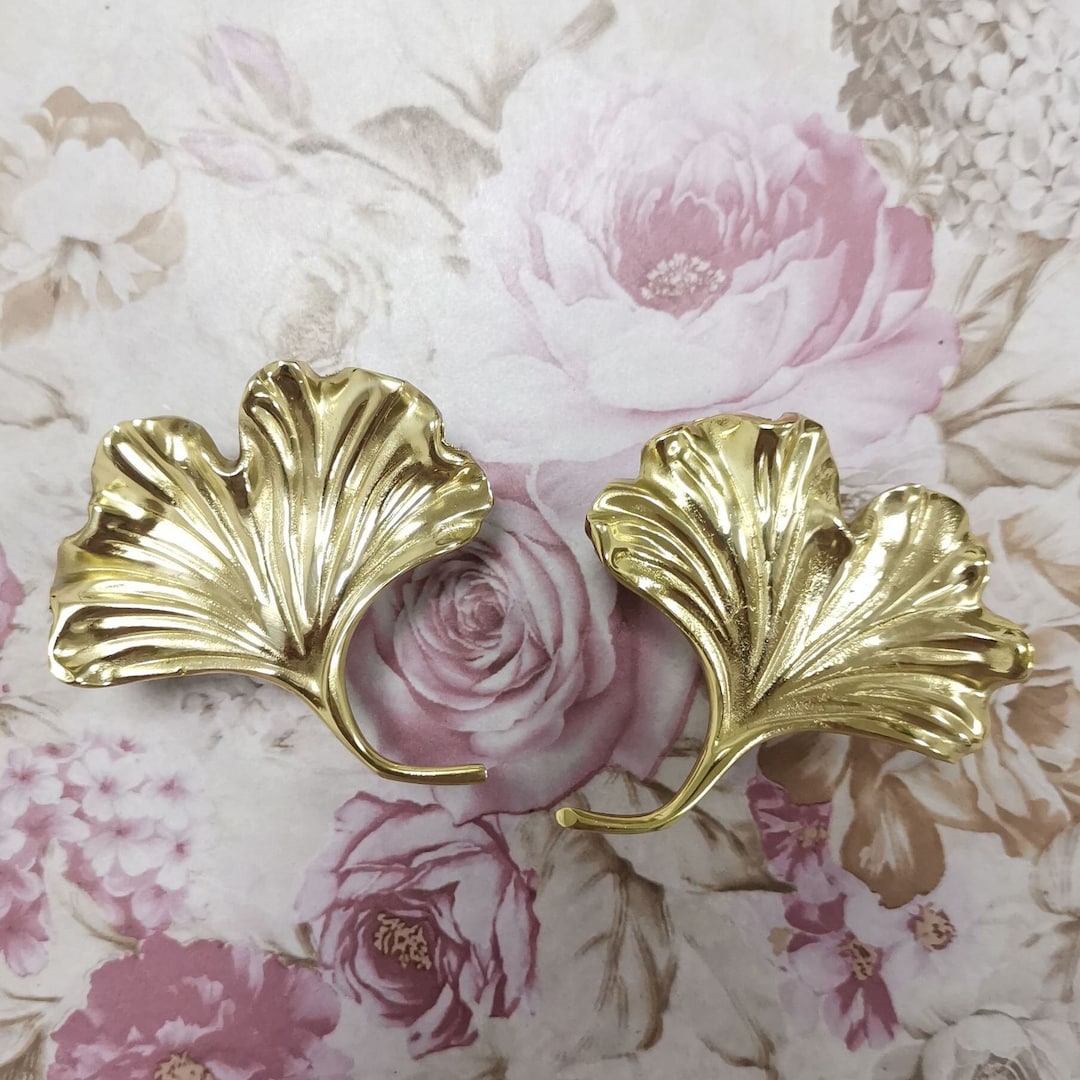 Ginkgo Leaf Blossom Solid Brass Pulls,brass Knob Cabinet Knobs, Drawer Knobs, Brass Drawer Pull ...