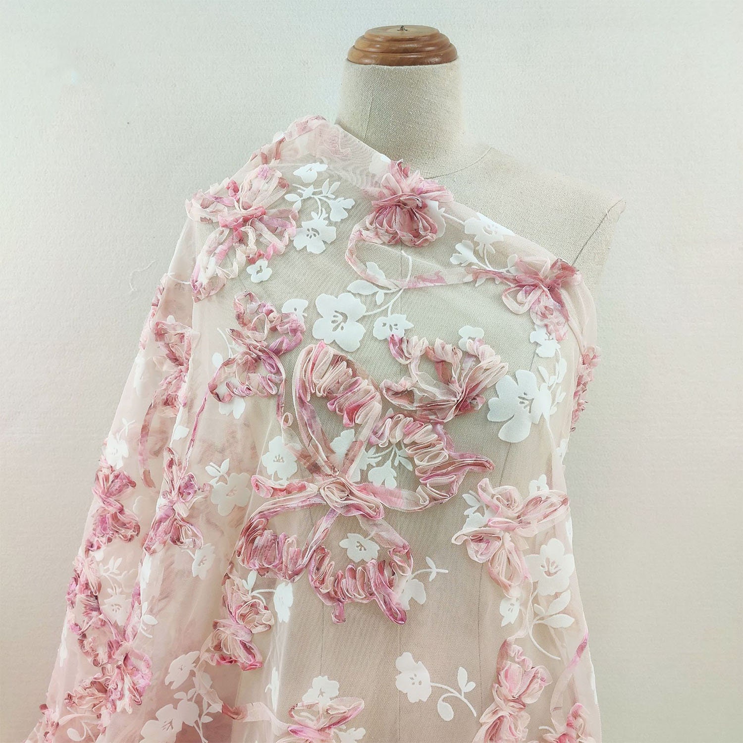 3D Butterfly Lace Tulle Mesh Fabric Flower Flocking Printing Lace ...