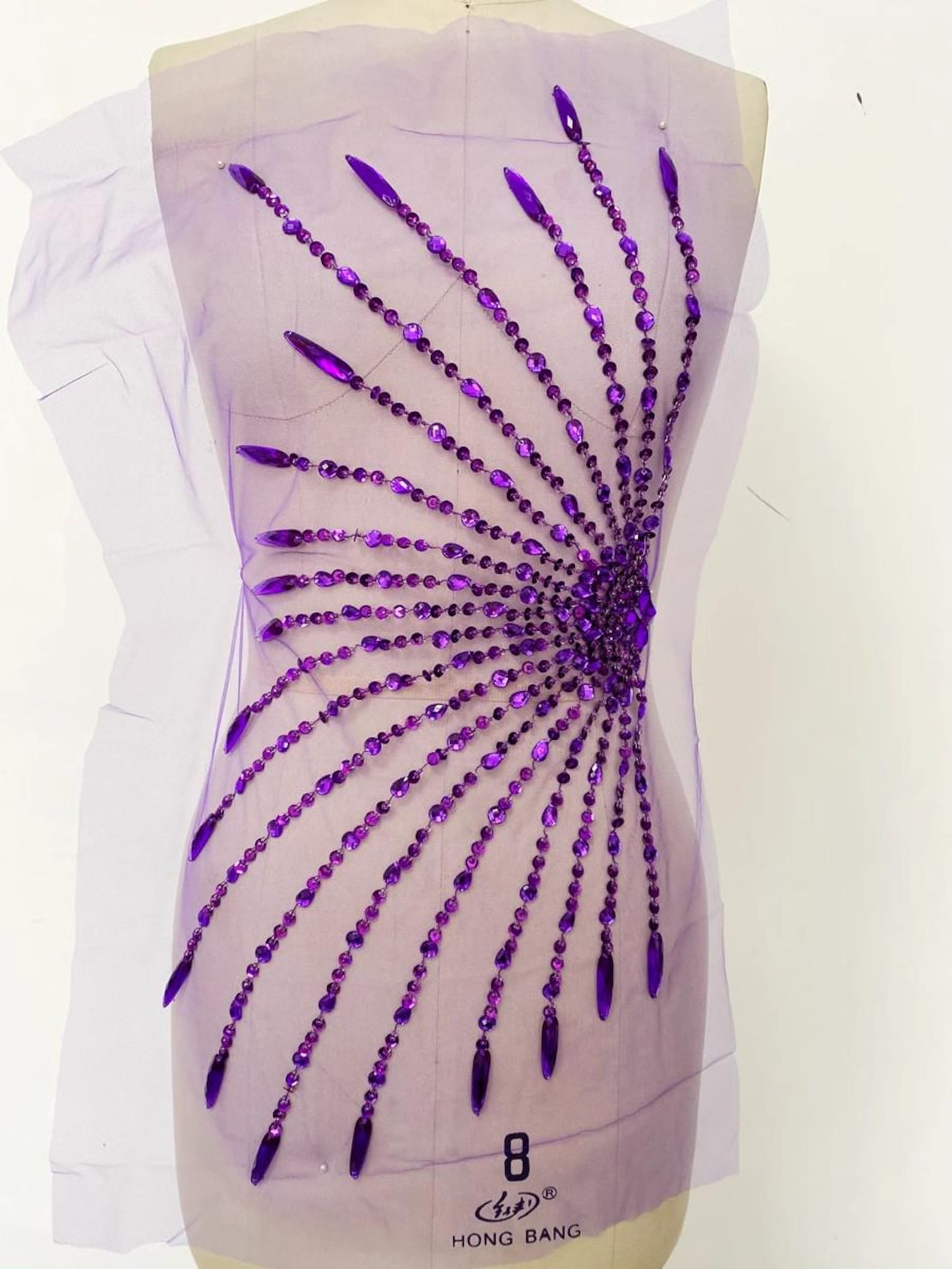 Handmade Beaded Rhinestone Applique Large Piece Ray Diamante Applique ...