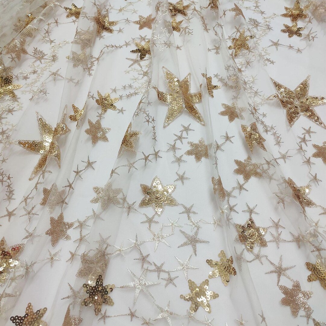 Glitter Sequined Stars Embroidery Lace Fabric Constellation Tulle Lace ...
