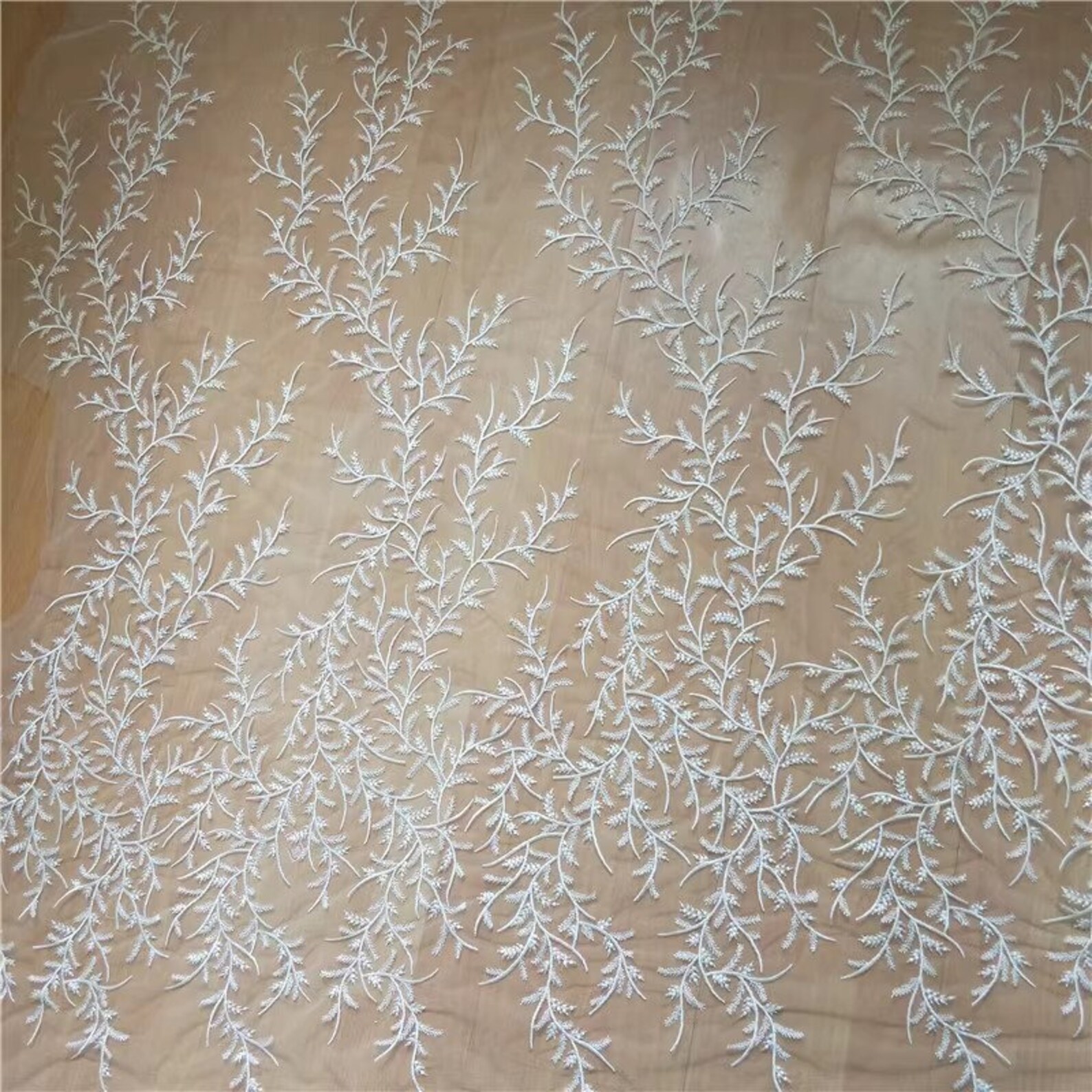 Exquisite Willow Leaves Embroidery Lace Fabric Ivory Vine Branches Lace ...