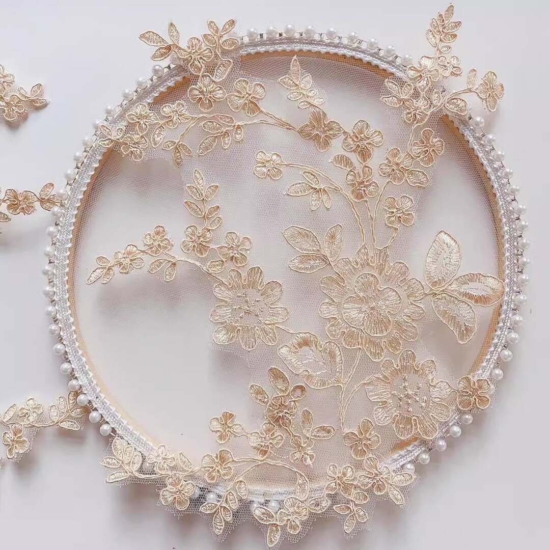 6 Color Alencon Cord Lace Applique, Flower Leaf Embroidered Lace Patch ...