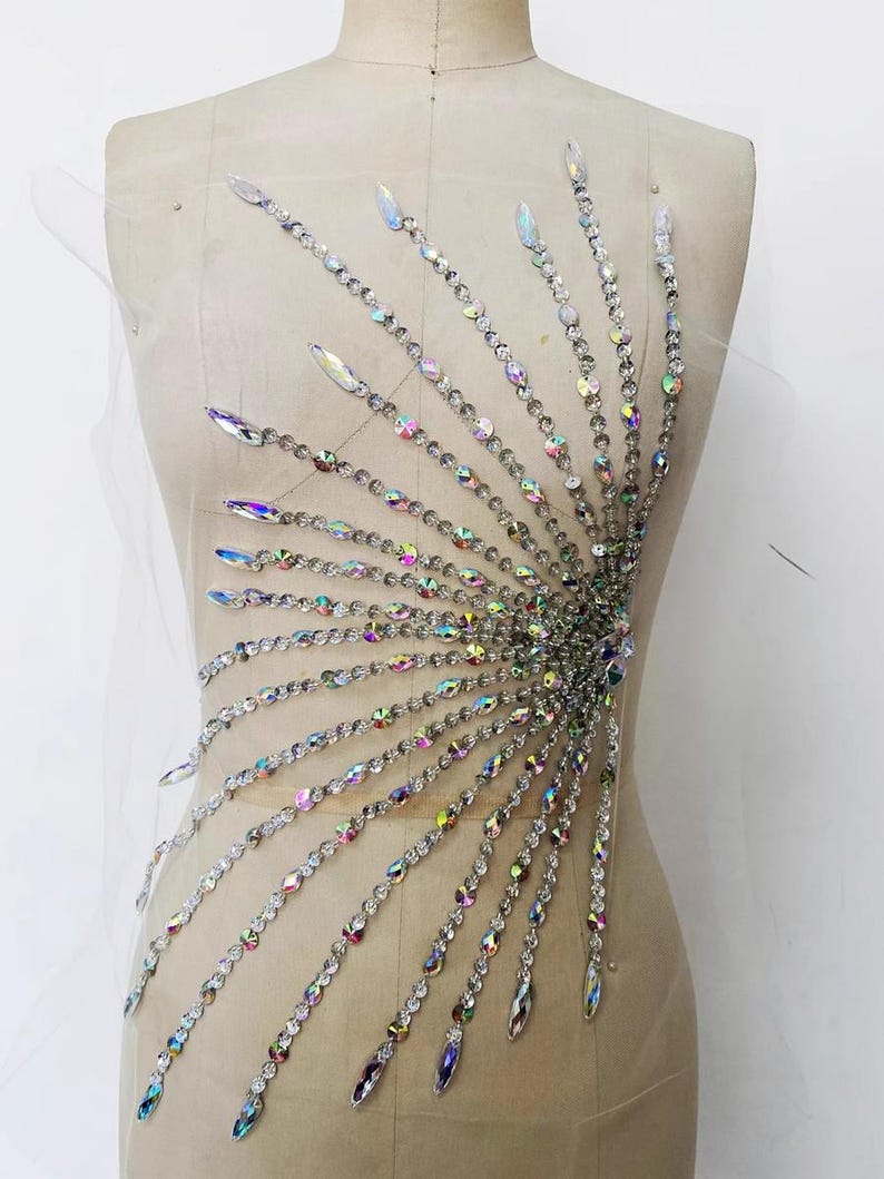 Handmade Beaded Rhinestone Applique Large Piece Ray Diamante Applique ...
