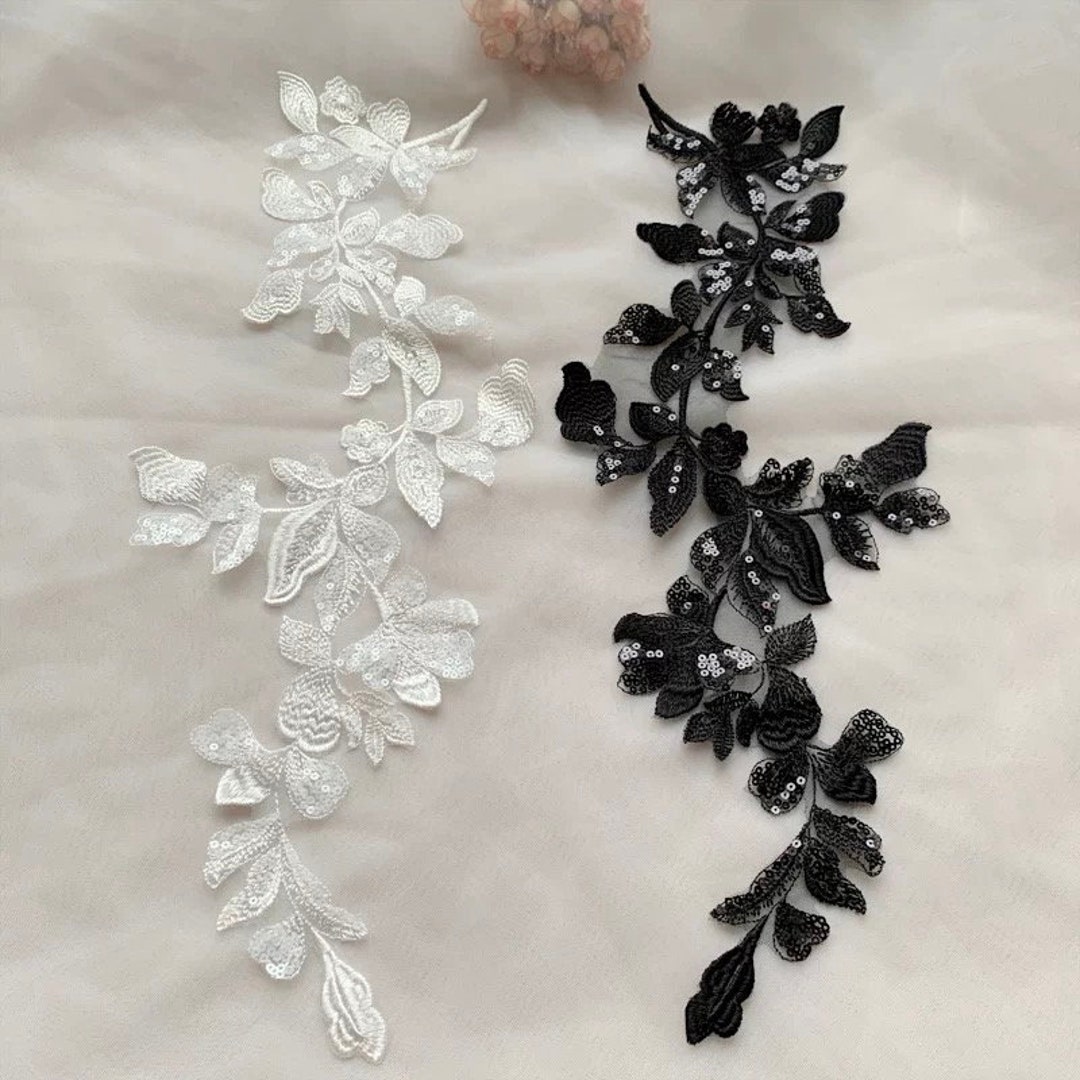 Shimmer Sequins Leaves Embroidery Applique Vine Lace Motif Leaves Lace ...