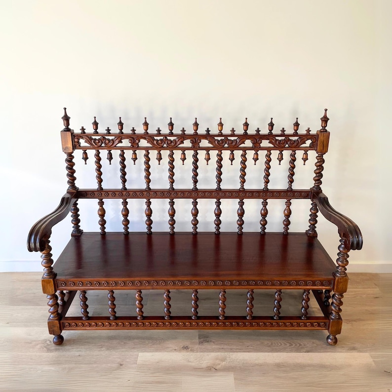 19th Century Walnut Barley-twist Bench - Etsy