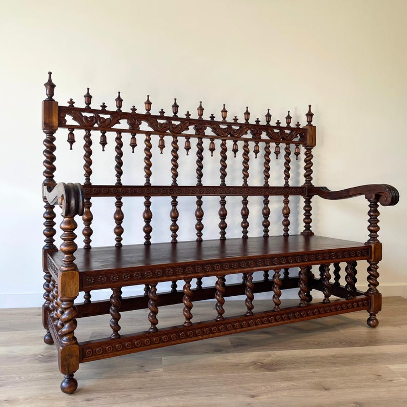 19th Century Walnut Barley-twist Bench - Etsy