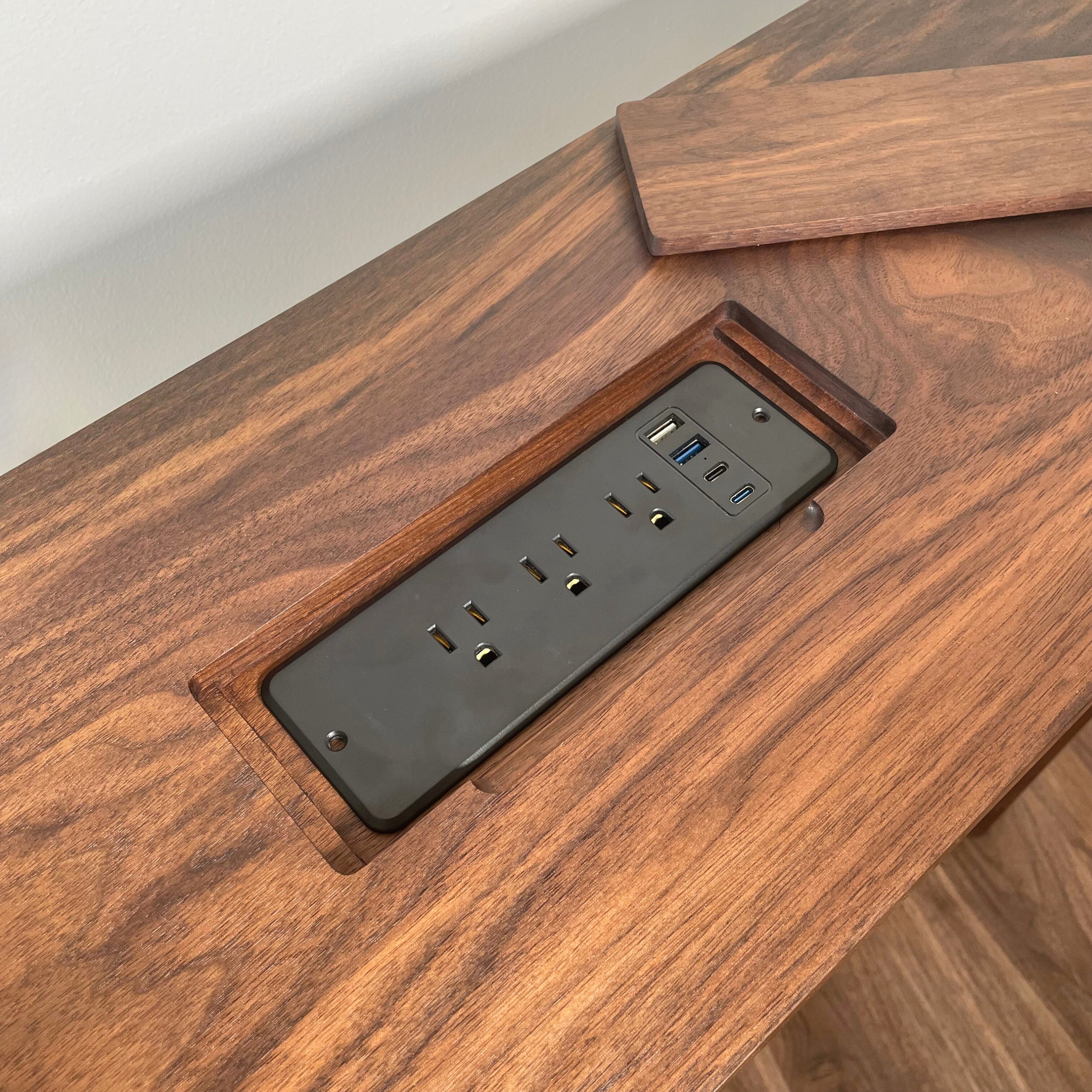 Modern Walnut Console Table With Recessed Power Outlet - Etsy