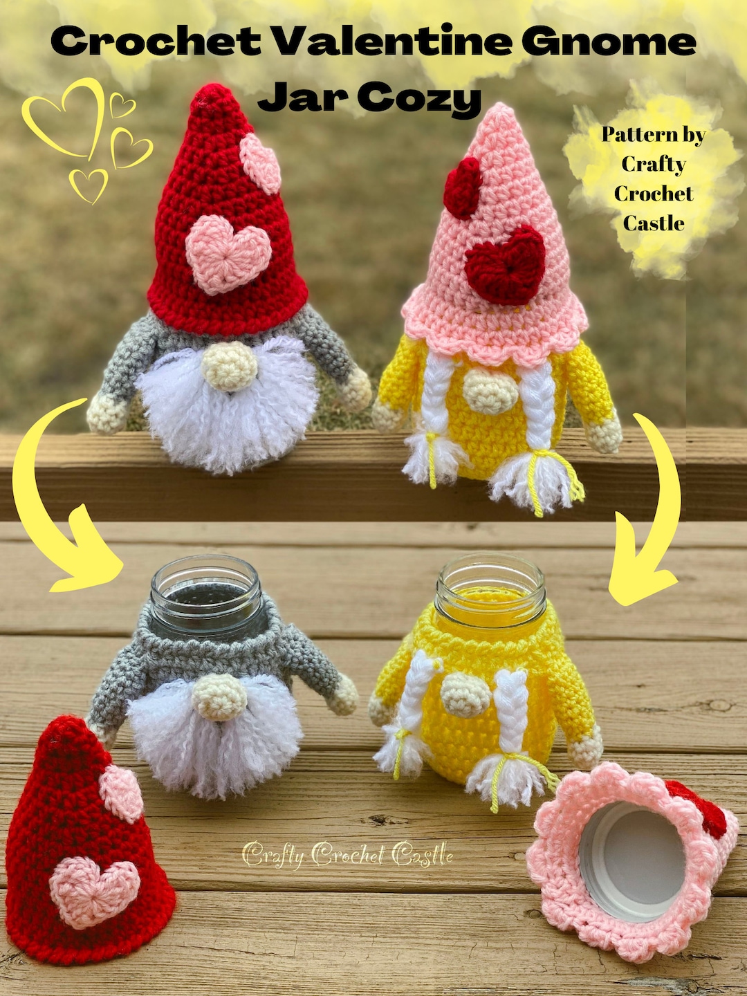 Crochet Valentine Gnome Mason Jar Cozy, PDF PATTERN ONLY, English - Etsy