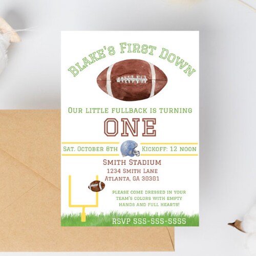 Football First Down Birthday Party Invitation Editable - Etsy