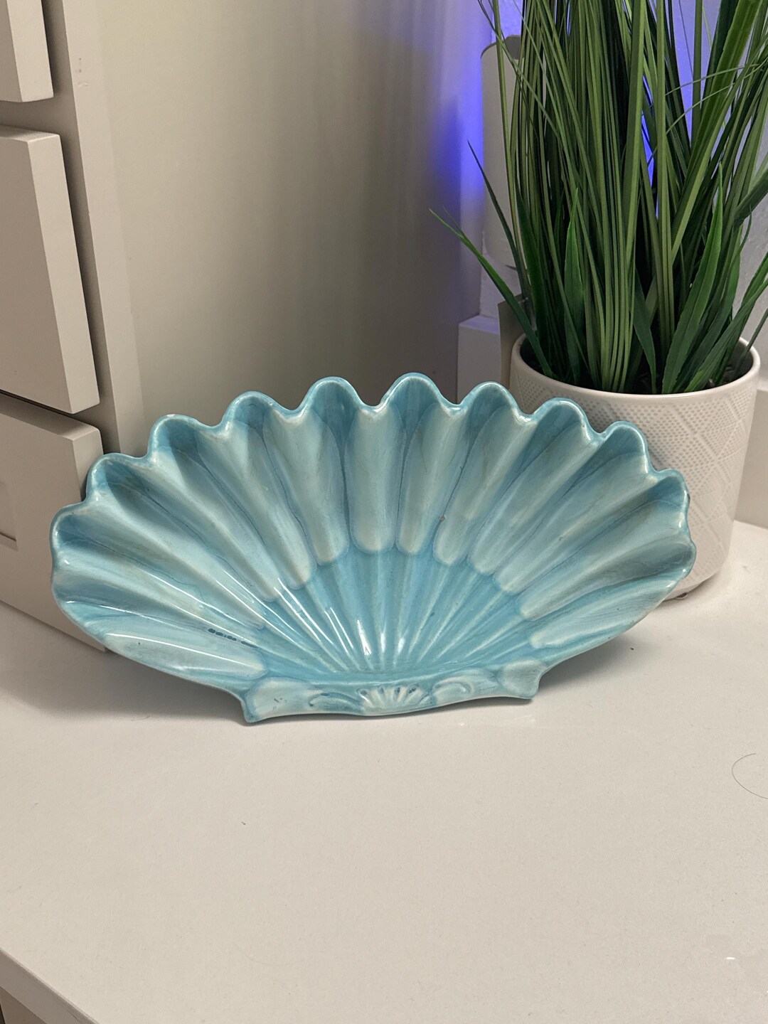 Vintage Ceramic, Aqua Blue Scallop Shell Bowl - Etsy
