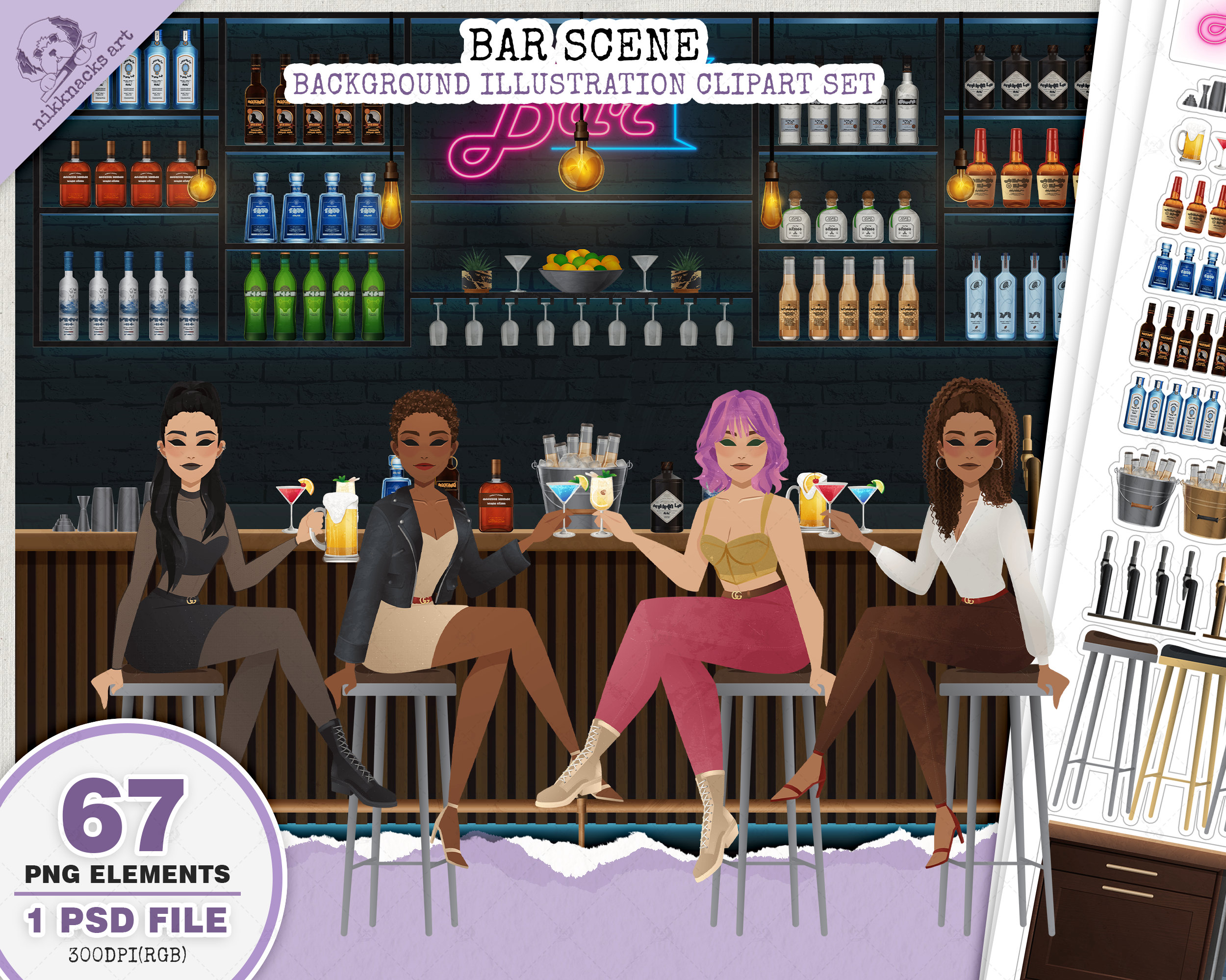 Bar Scene, Bar Illustration, Bar Clipart, Bar Background, Cocktail Bar ...