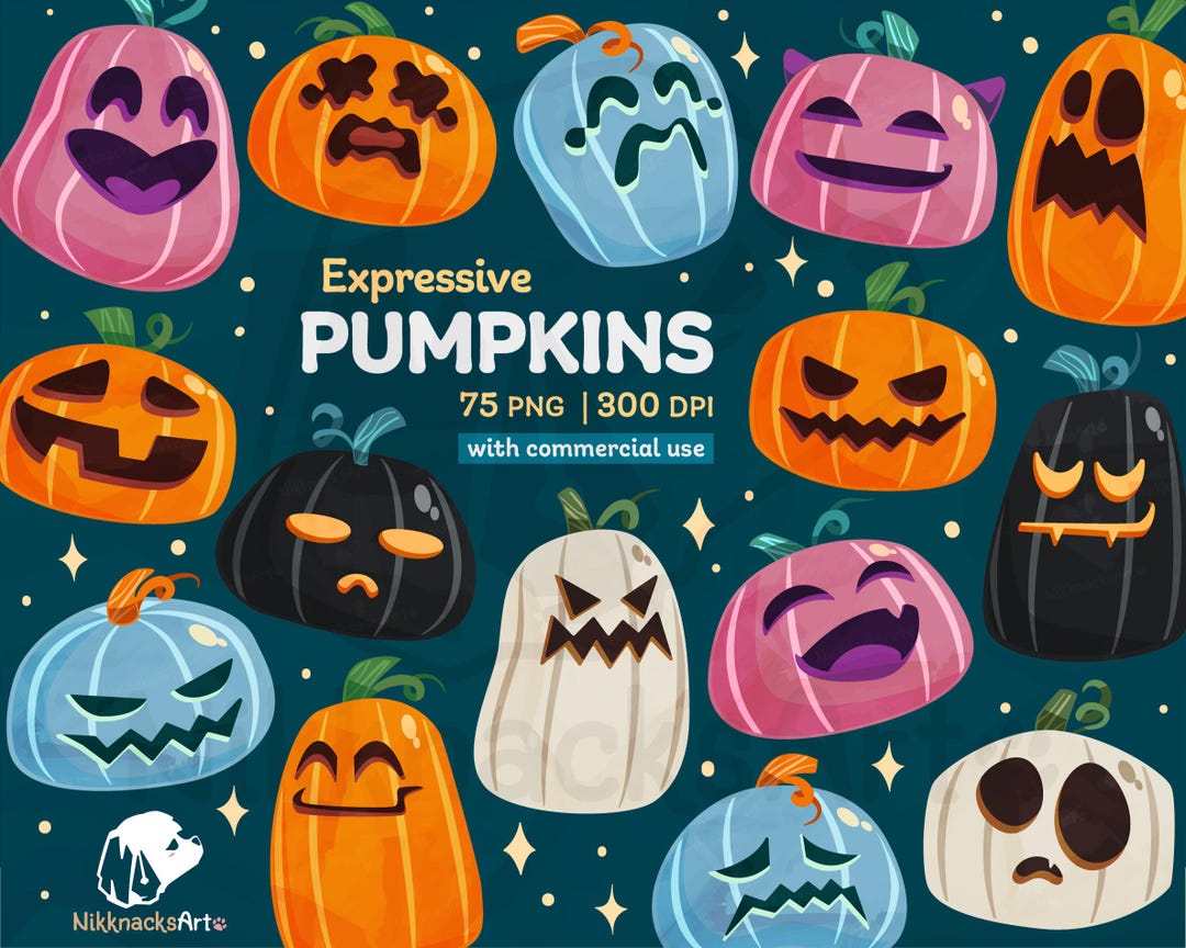 Pumpkin Face Clipart Set, Cute Halloween PNG Download, Funny Jack O ...