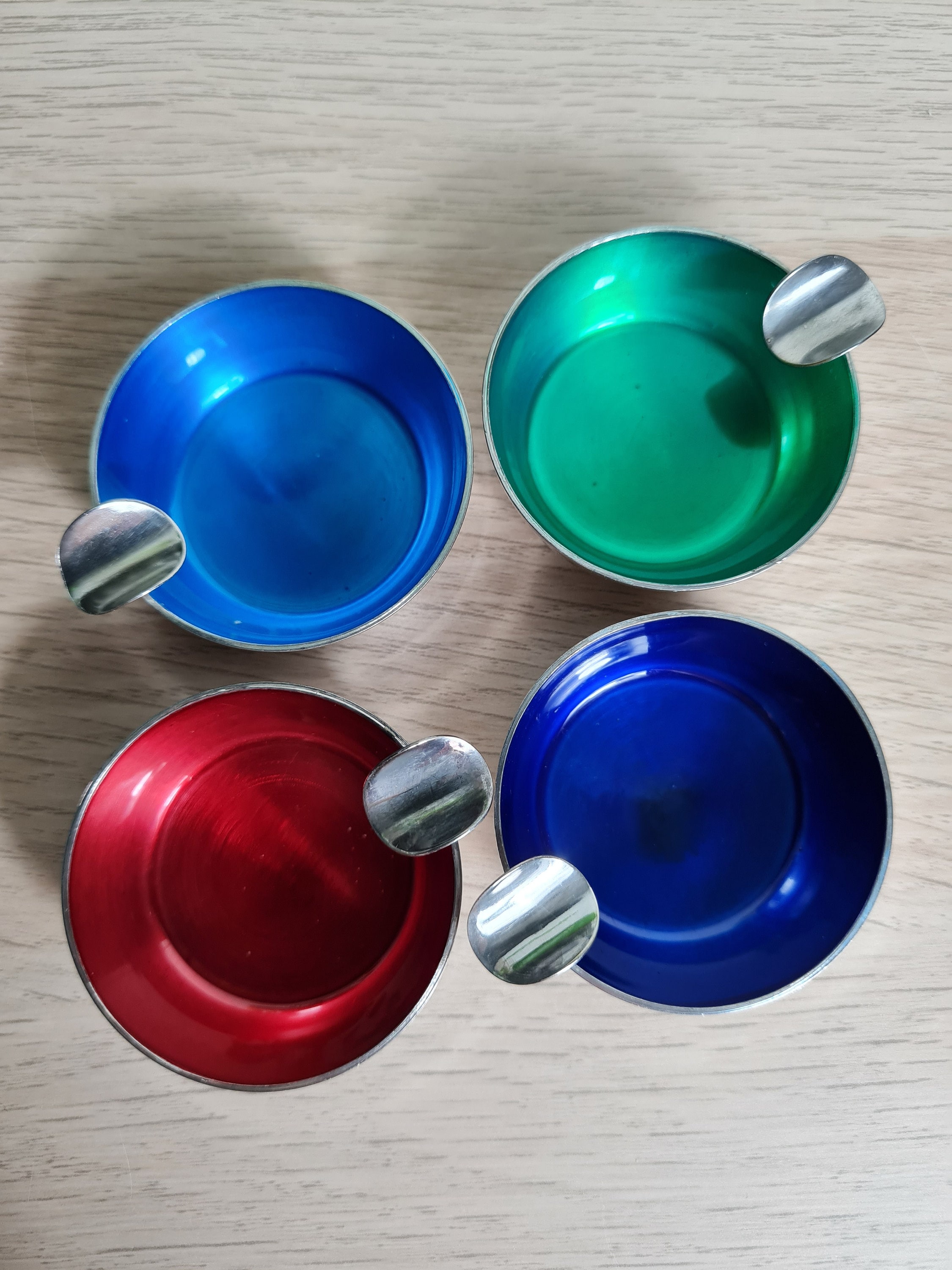 Set of 4 Vintage Ashtrays Stainless Steel and Enamel Small Vintage ...