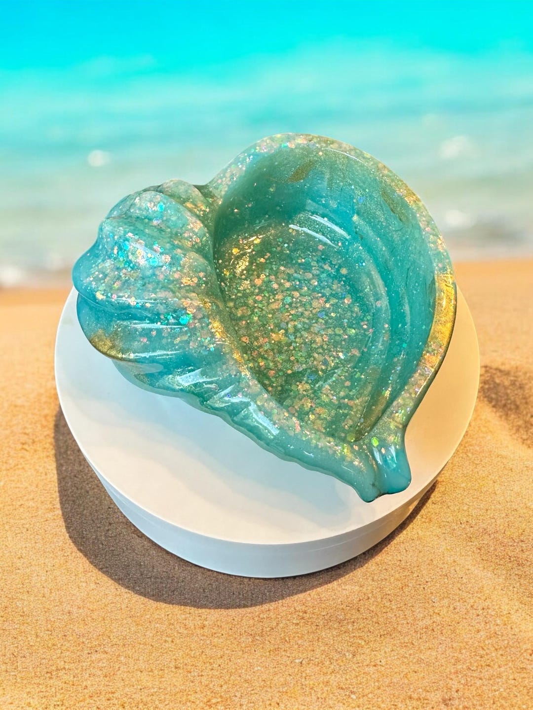 Beautiful Ocean Blue Glitter Sea Shell Beach Trinket Dish - Etsy