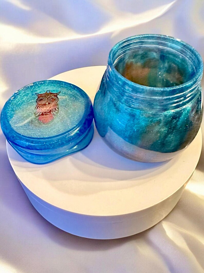 Beautiful Owl Resin Epoxy Jar Blue Green - Etsy