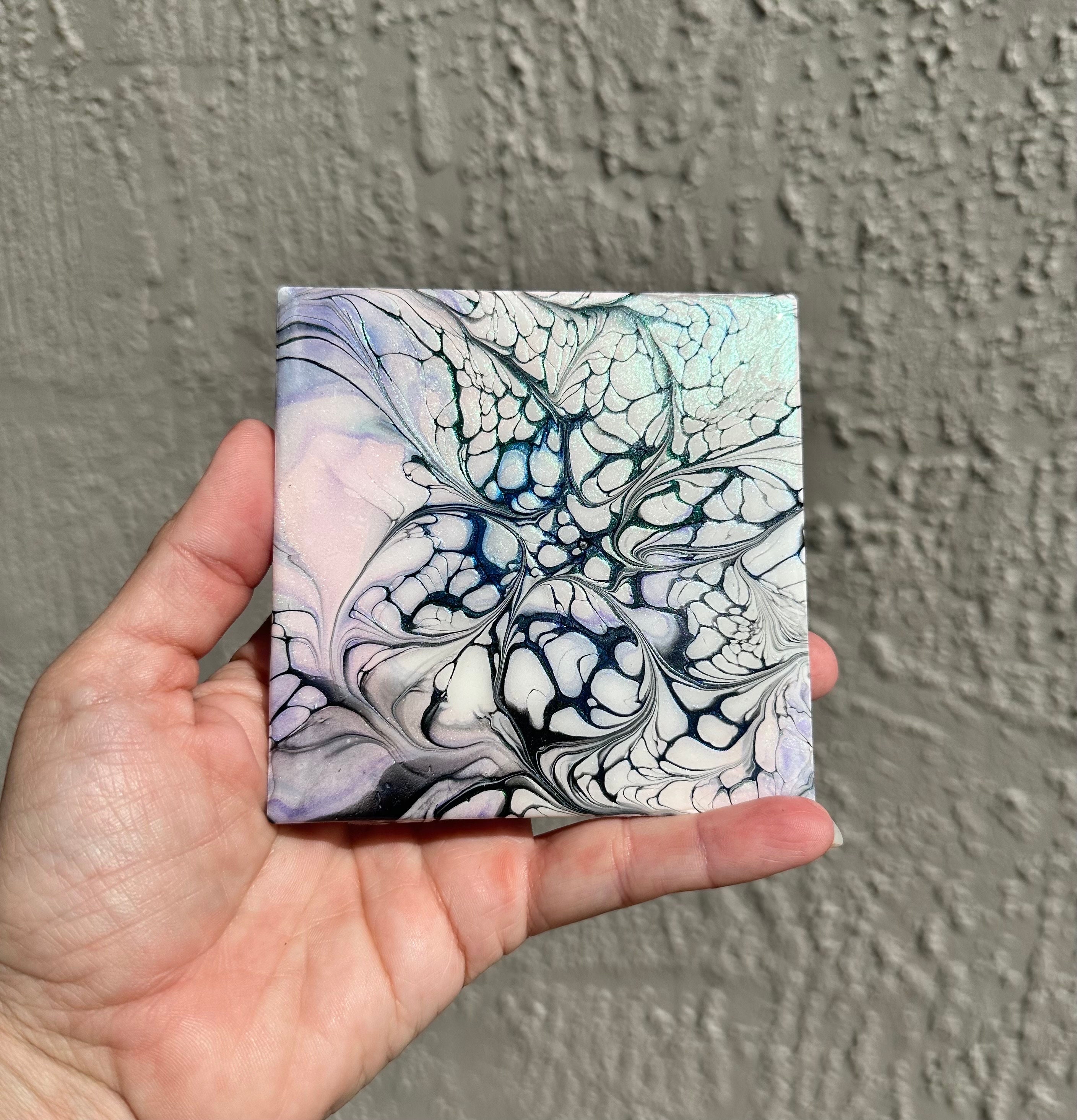 One of a Kind Fluid Art Bloom Ceramic Coasters - Etsy