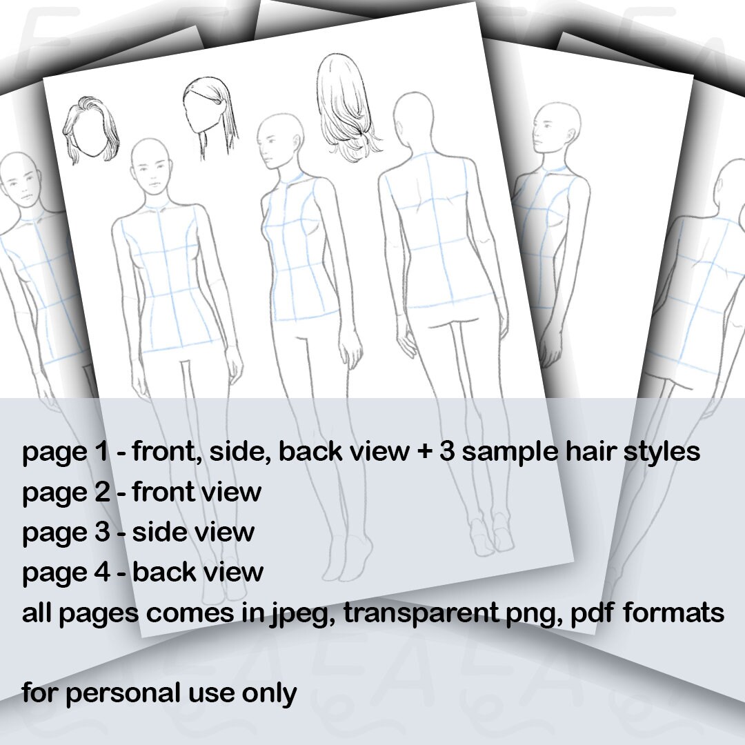Front to Back Pose 001 Template Croquis Body for Fashion Design ...