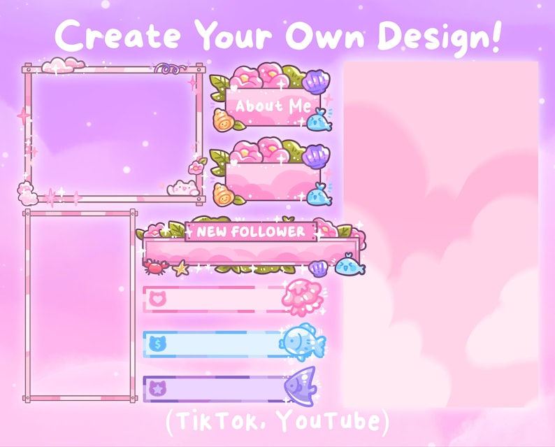 Pink Celestial Tiktok Stream Overlay Package: Animated Vtuber Graphics ...