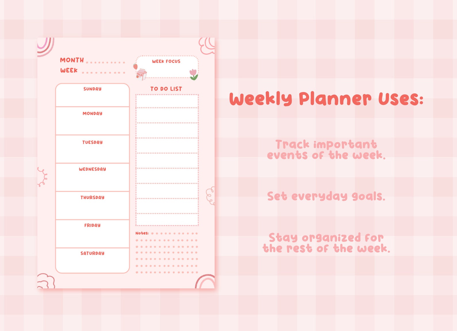 Strawberry Planner Pink Daily Planner, Weekly Planner, Monthly Planner ...