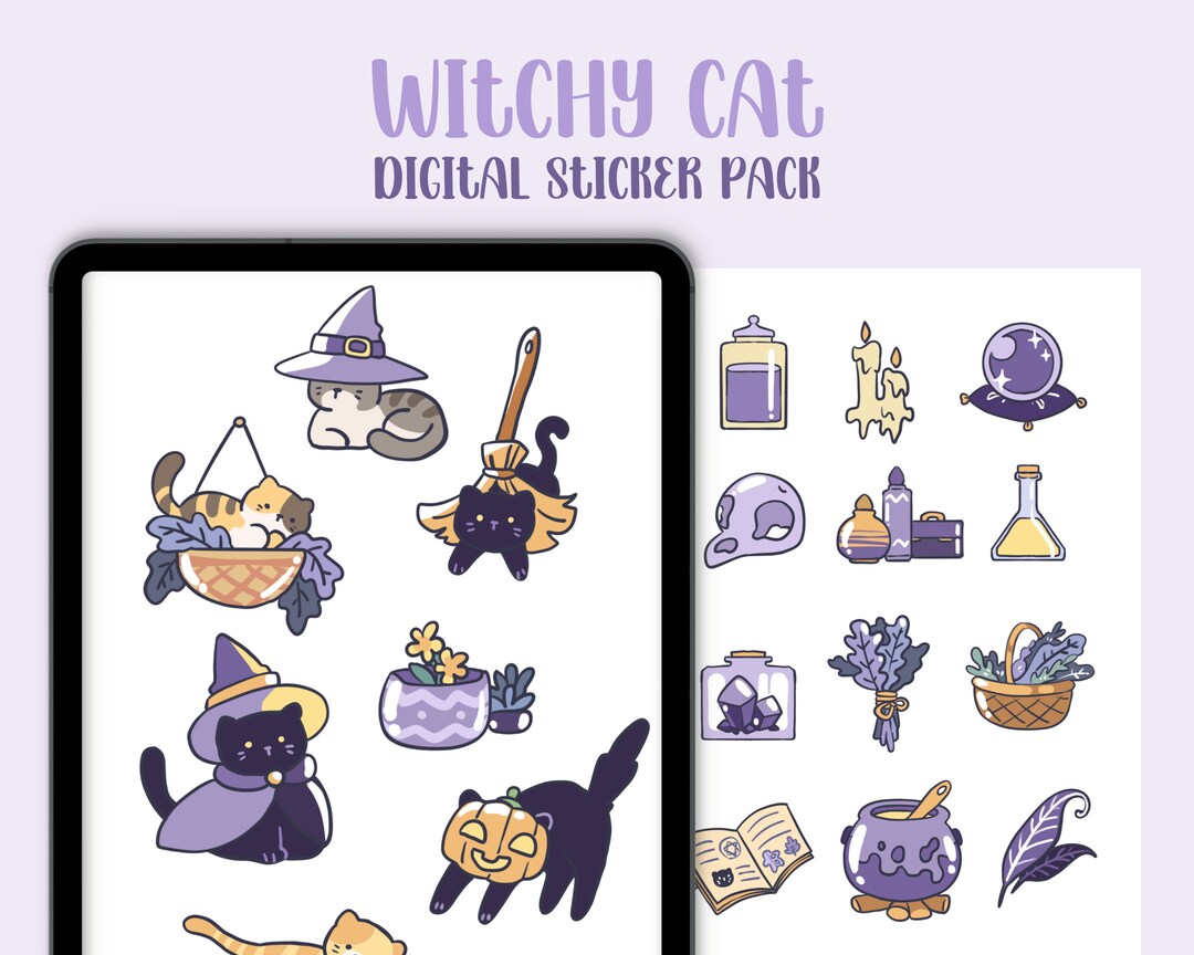 Witch Cat Digital Sticker Pack | Kawaii Digital Stickers | Goodnotes ...