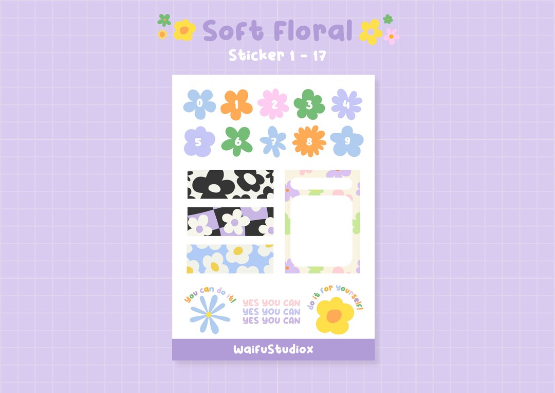 40+ Sticker Set, Floral Theme Digital Download, Pastel Printable ...
