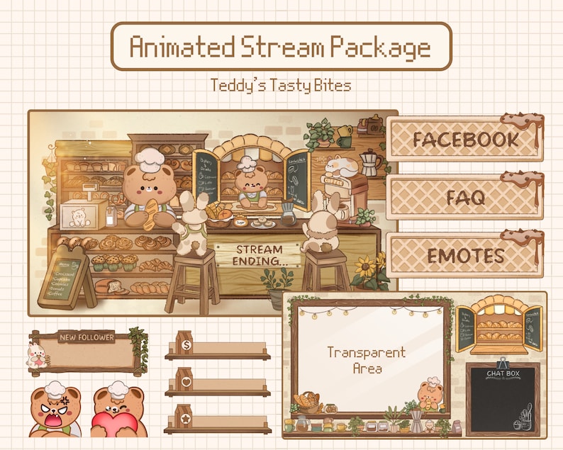 Animated Cottagecore Twitch Stream Package: Teddy's Tasty Bites - Etsy