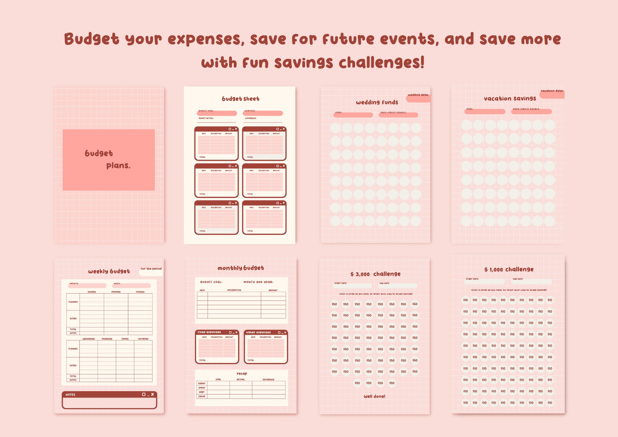 Printable Budget Planner Bundle Pink Budget Planner Kit - Etsy