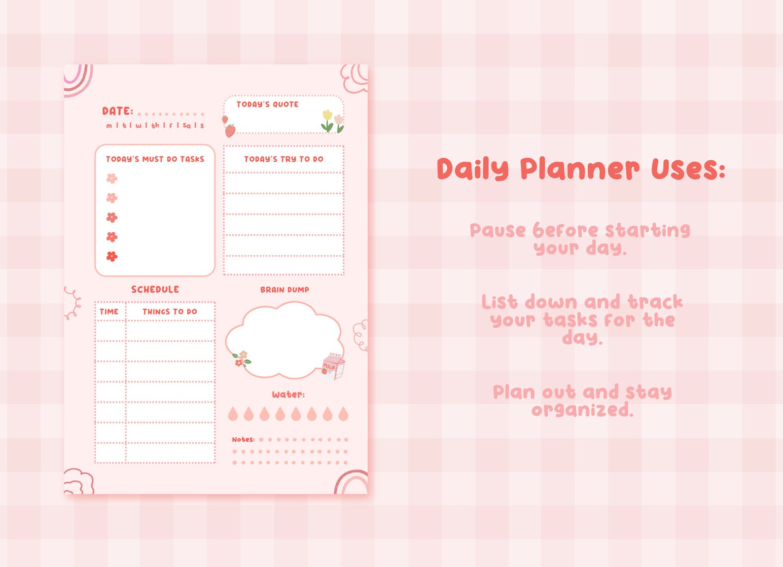 Strawberry Planner Pink Daily Planner, Weekly Planner, Monthly Planner ...