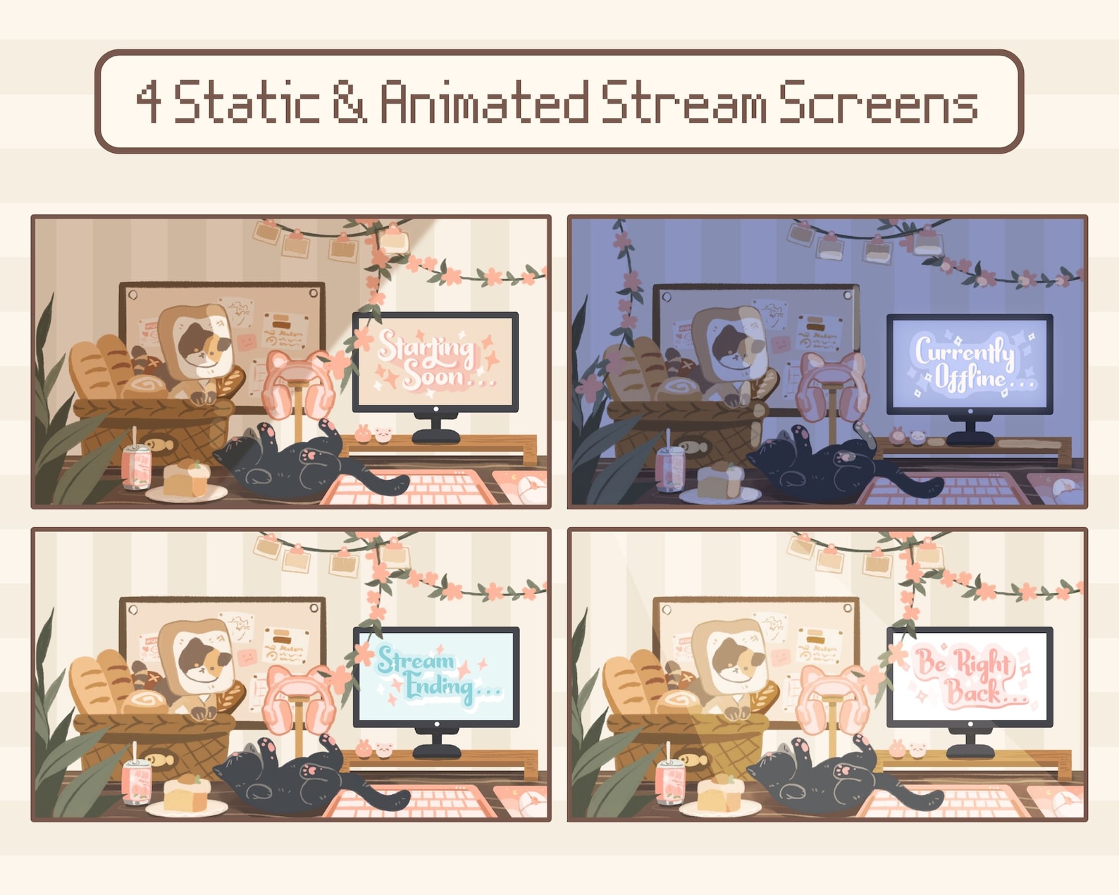 Animated Cozy Stream Overlay for Twitch Cozy Overlay Stream Package ...