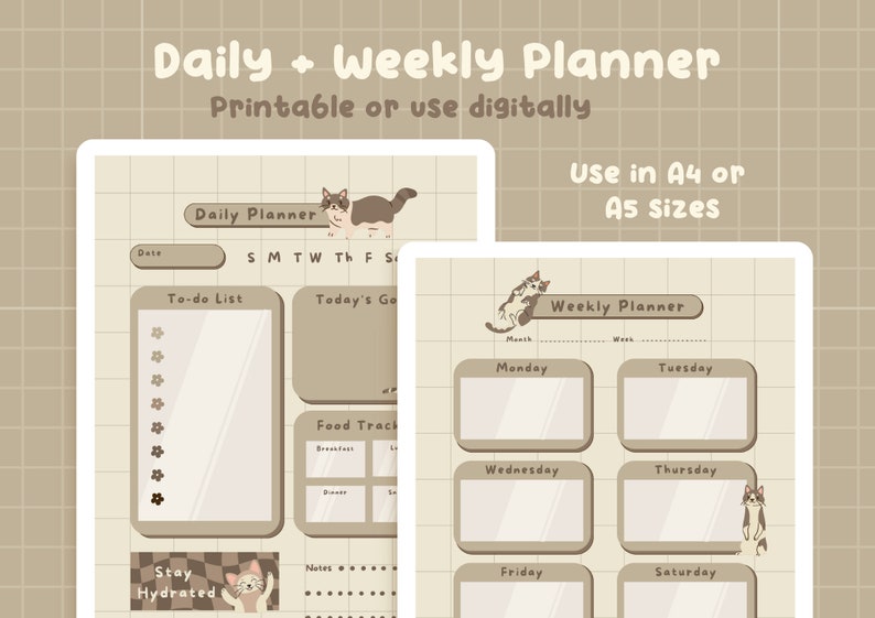 Cat Printable Planner Daily Planner Weekly Planner - Etsy