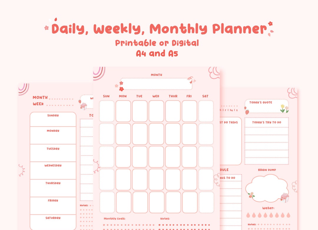 Strawberry Planner | Pink Daily Planner, Weekly Planner, Monthly ...