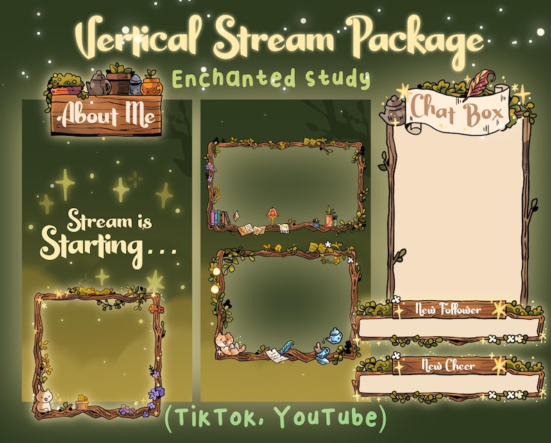 Forest Tiktok Stream Overlay Package: Animated Screens, Alerts, Panels ...