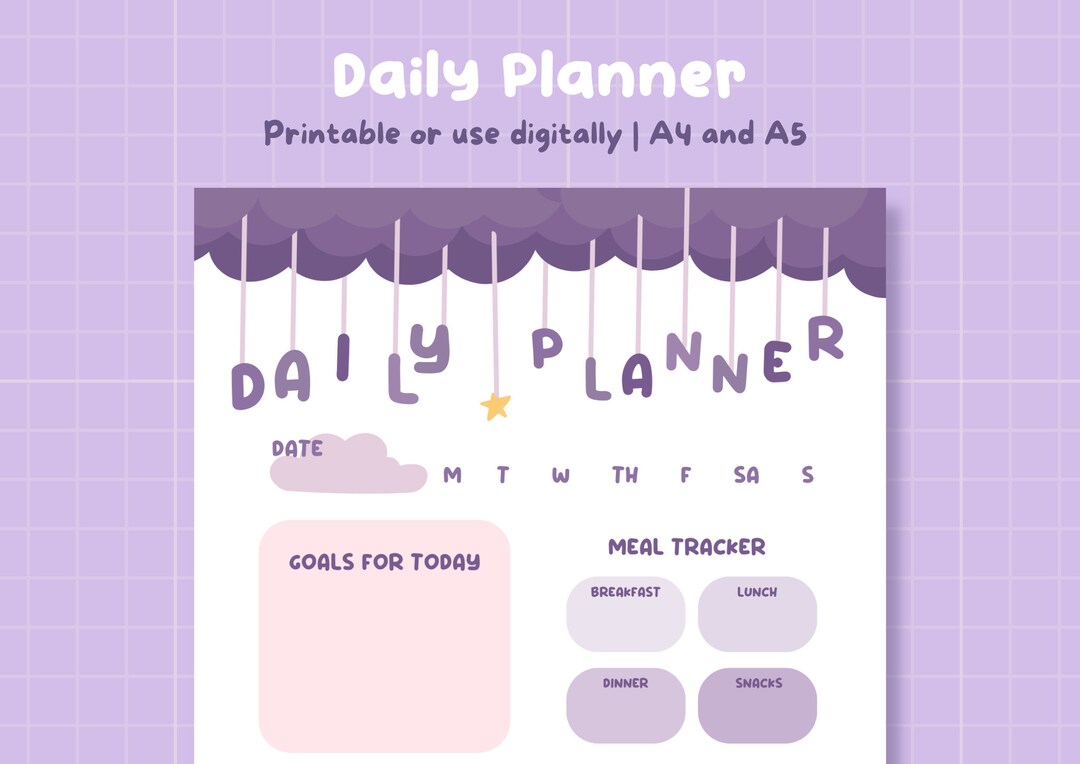 Printable Daily Planner | Purple Planner | Kawaii Planner | Digital ...