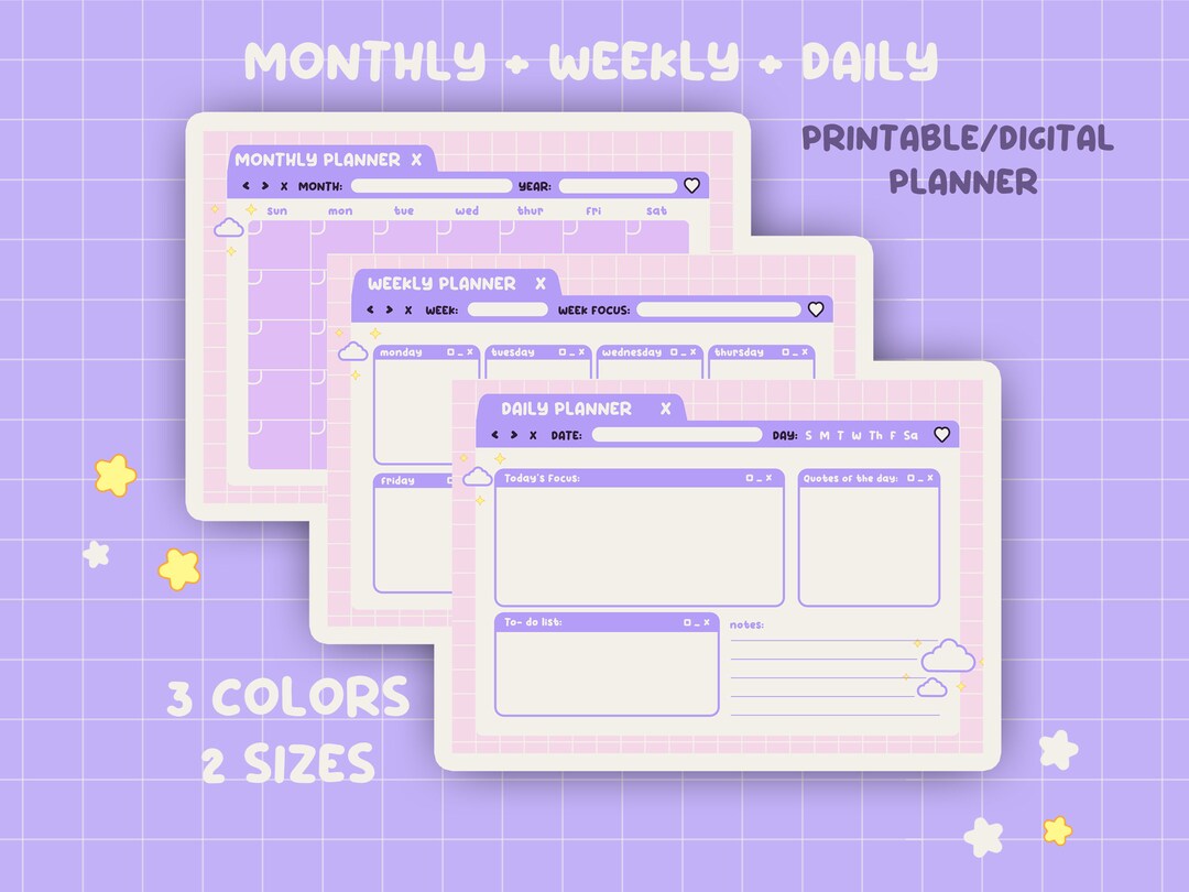 Printable Monthly Planner, Weekly Planner, Daily Planner, Instant ...