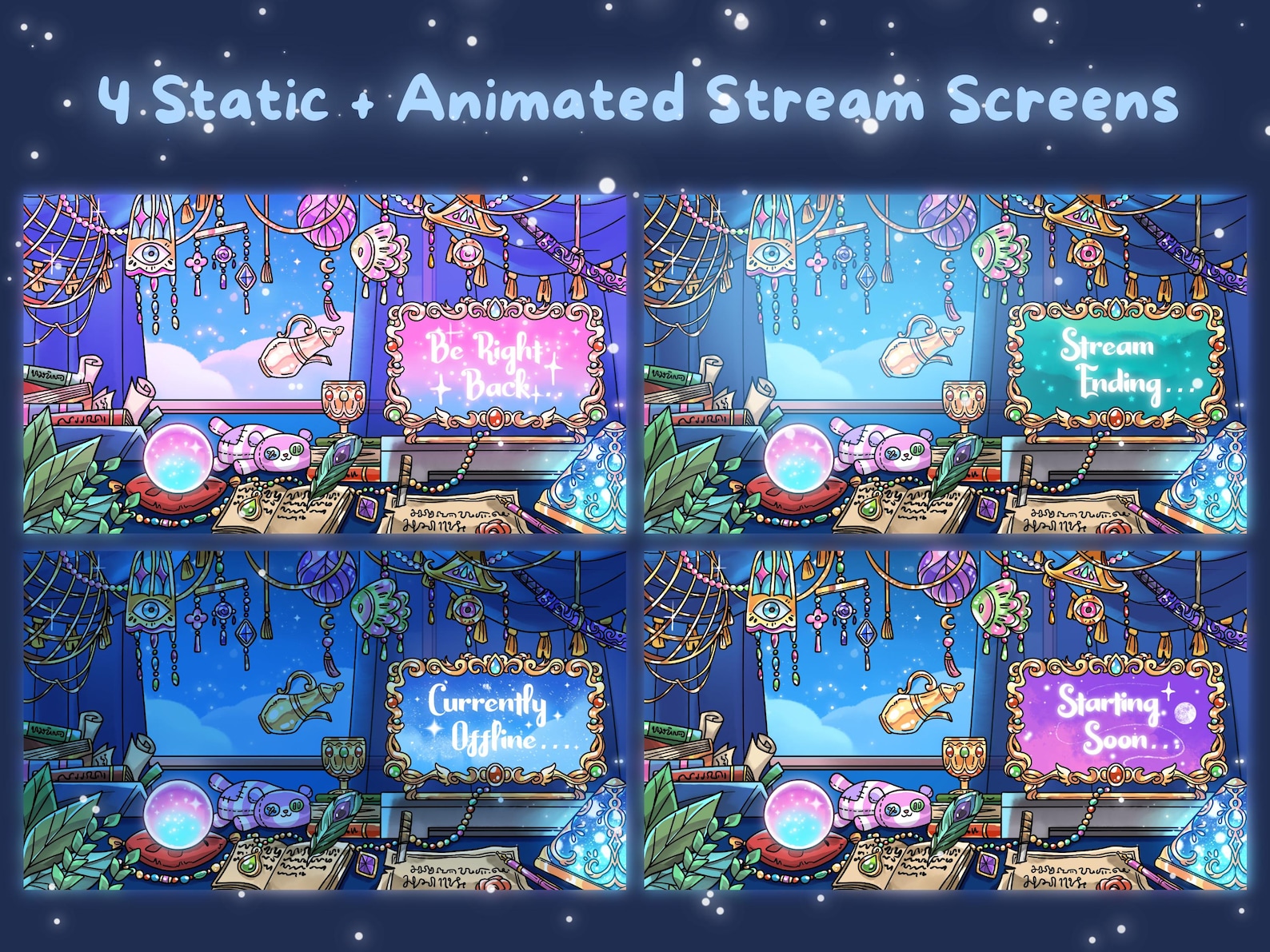 Animated Celestial Twitch Overlay: Cozy Witch Vtuber Screens (digital ...