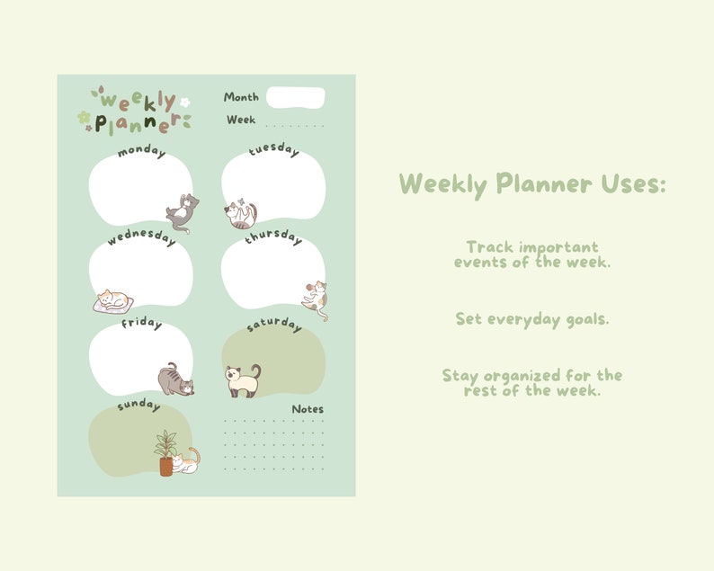 Kawaii Cat Planner: Daily, Weekly, Monthly (digital Download) - Etsy