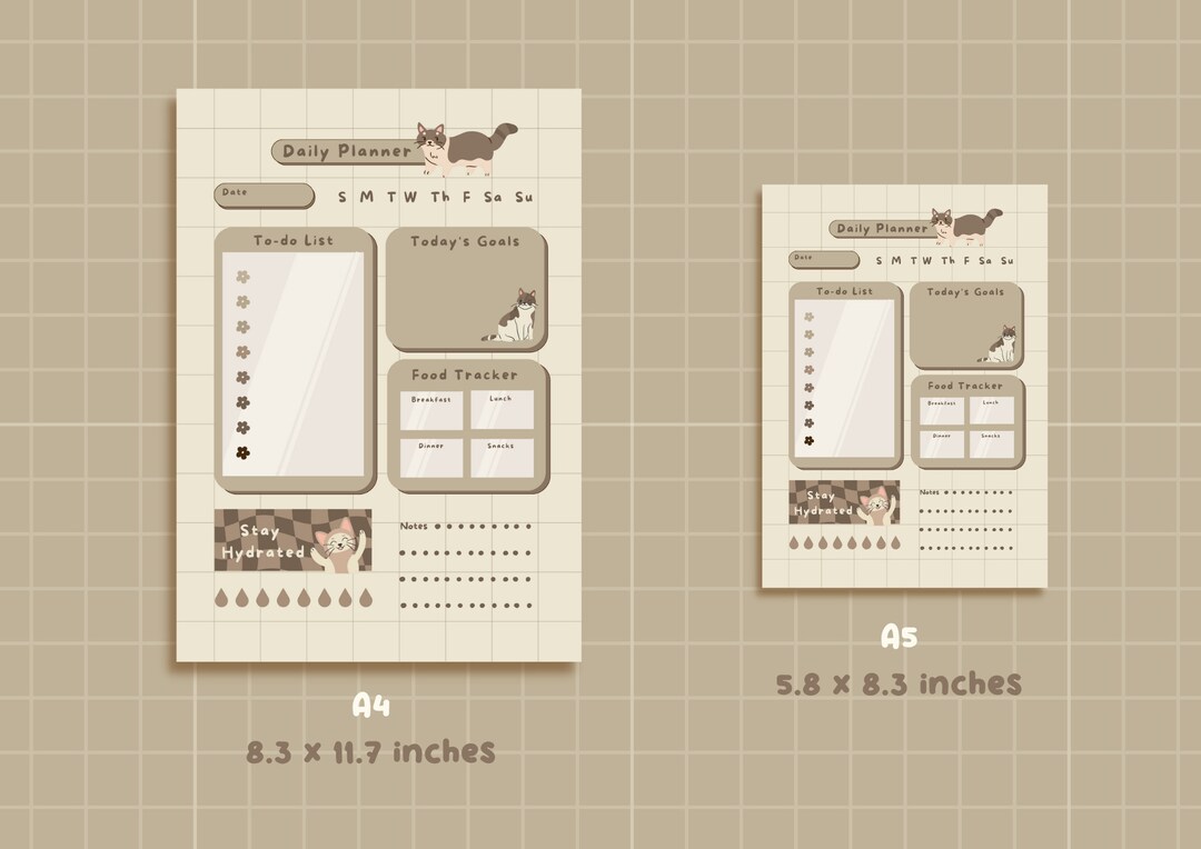 Daily Task Printable Organizer, Cute Cat Theme Design, Weekly to Do ...