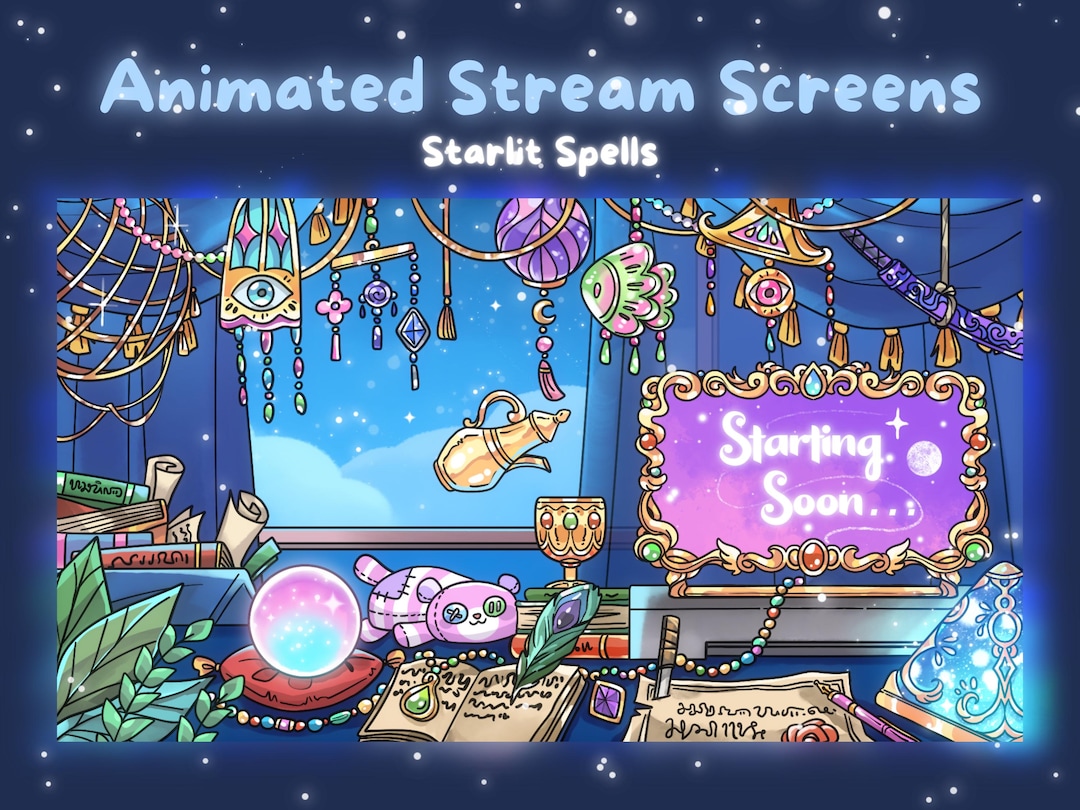 Animated Celestial Twitch Overlay: Cozy Witch Vtuber Screens (digital ...