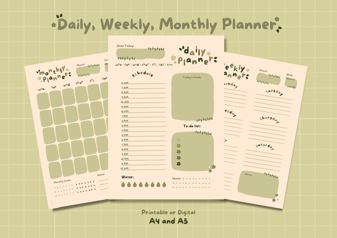 Kawaii Daily Planner | A4 A5 Printable, Weekly, Monthly (PDF, PNG) - Etsy