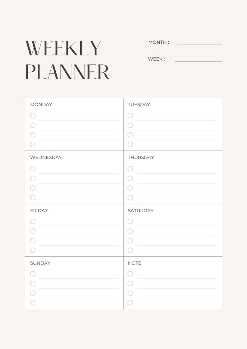 Weekly Planner Printable Portrait Minimalist Weekly Schedule - Etsy