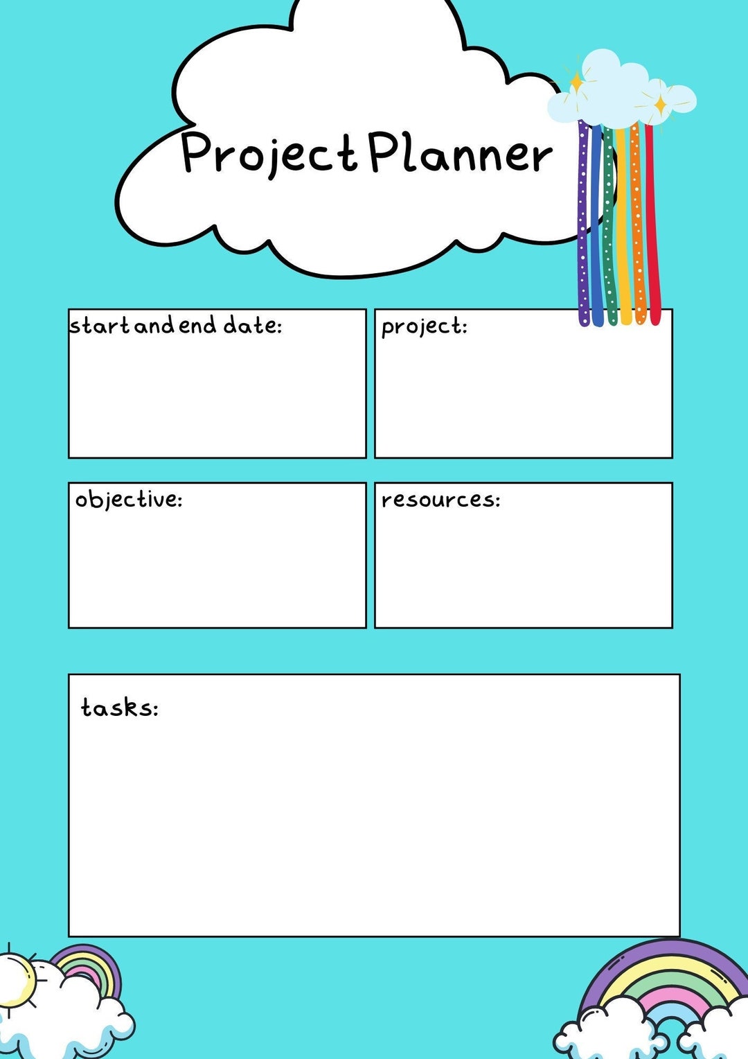 Kids Rainbow Project Planner Printable, Project Planner for Kids ...