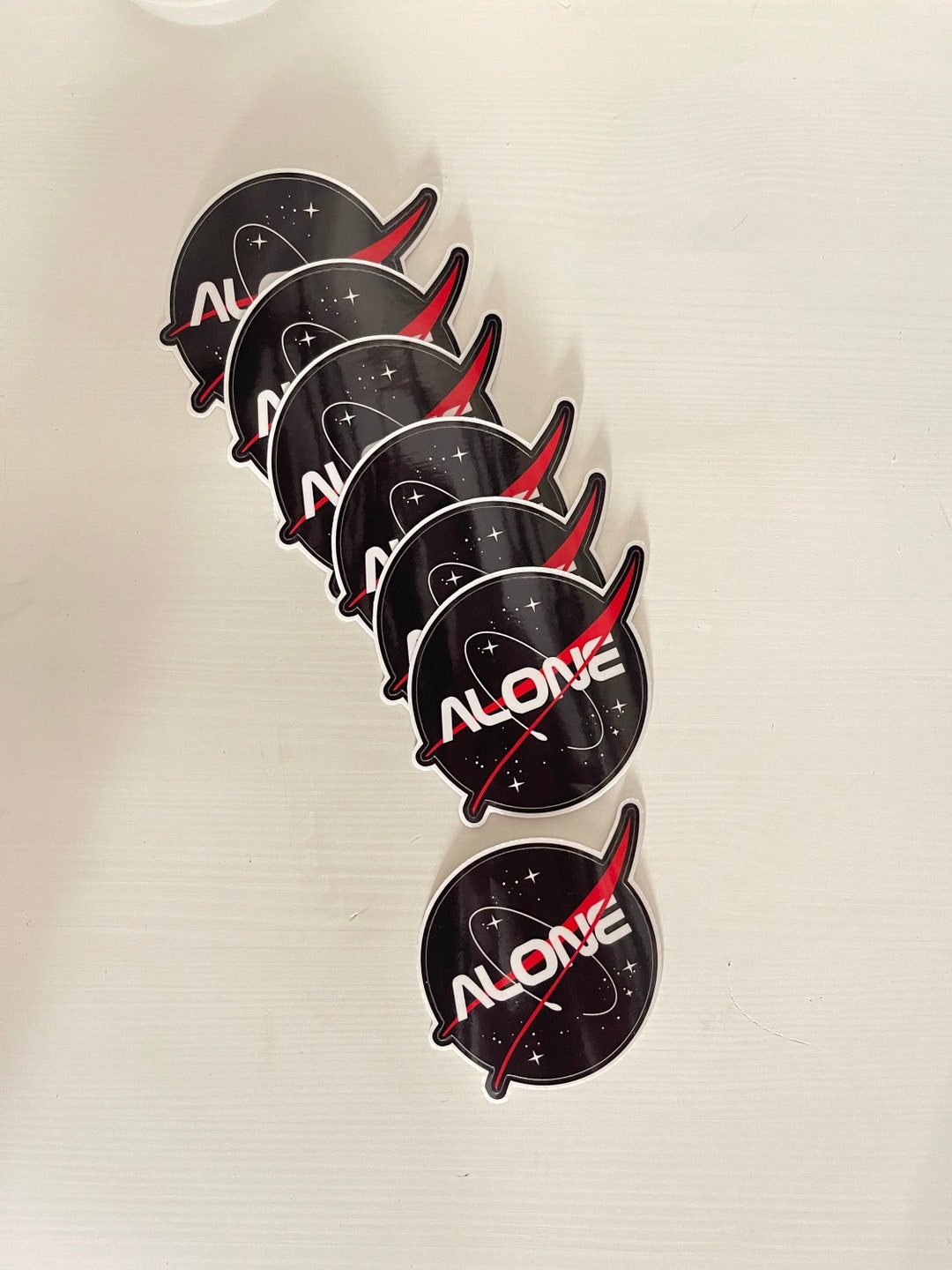 ALONE NASA Inspired Sticker, Cosmic Round Glossy Outer Space Emo ...